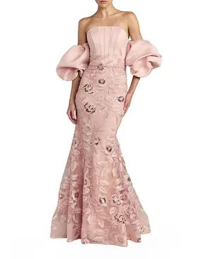 Mac Duggal Satin Off-the-shoulder Embroidered Mermaid Gown - Rose
