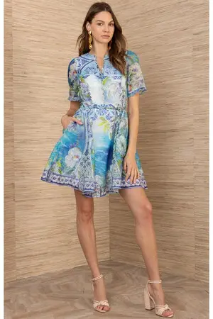 Hale Bob Cyrilla Linen Organza Dress - Blue