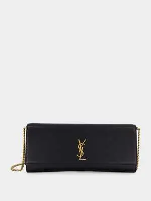 Saint Laurent Kate Clutch In Grain De Poudre Leather - Black