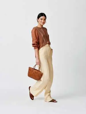Dragon Diffusion Mini Flat Gora Tan Woven Bag - Brown