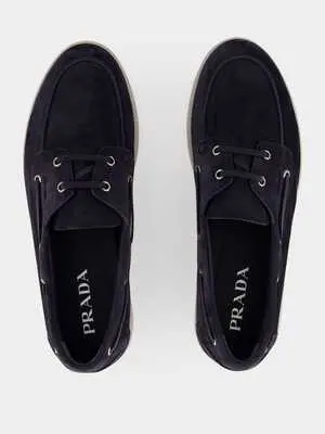 Prada Suede Boat Shoes With Laces - Blue