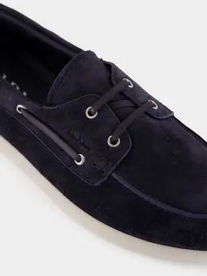 Prada Suede Boat Shoes With Laces - Blue