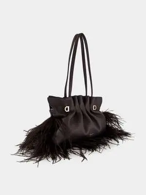 FERRAGAMO Nappa Leather Feather Small Soft Bag - Black