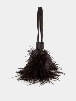 FERRAGAMO Nappa Leather Feather Small Soft Bag - Black