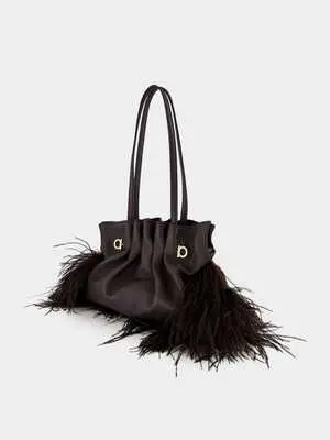 FERRAGAMO Nappa Leather Feather Small Soft Bag - Black