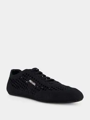 Prada Collapse Crochet Laced Sneakers - Black