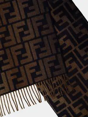 Fendi And Blue Ff Wool Cashmere Scarf - Brown