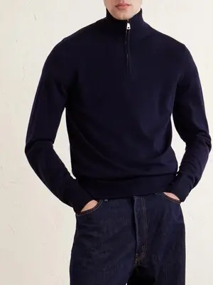 Purdey Linton Logo-embroidered Half-zip Sweater - Blue