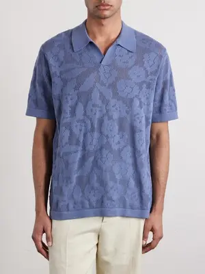 Nn07 Ryan Flower 60019 Knitted Cotton Polo Shirt - Blue