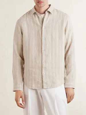 Nn07 Enzo 5728 Striped Linen Shirt - Neutrals