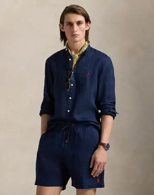 Polo Ralph Lauren Slim Fit Linen Shirt Shirt Size Linen - Navy