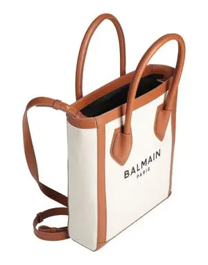 Balmain Handbag In Cotton And Linen With Leather Trim