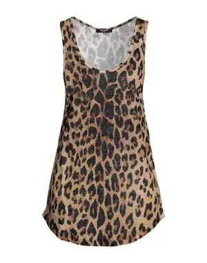 Balmain Linen Leopard Print Tank Top - Camel