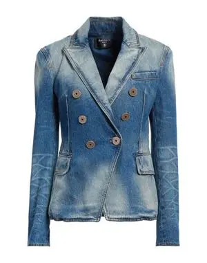 Balmain Double-breasted Denim Blazer - Blue