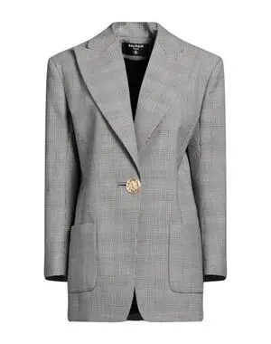 Balmain Virgin Wool Glen Plaid Blazer - Grey