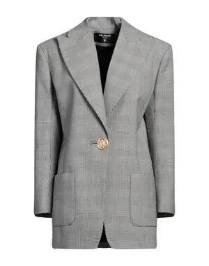 Balmain Virgin Wool Glen Plaid Blazer - Grey