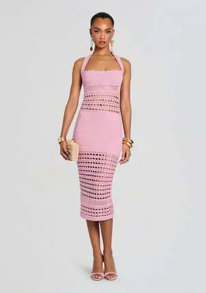 Retrofete Jaycee Crochet Midi Dress - Metallic Flamingo