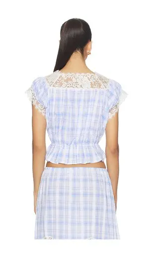 YUHAN WANG Lace Trim Button Check Top - Blue Check