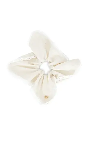 Lele Sadoughi Eyelet Trim Linen Square Scrunchie - Ivory