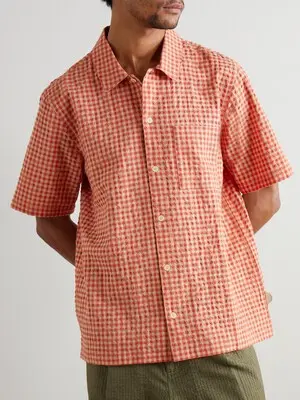 Folk Gabe Cotton-blend Seersucker Shirt - Red