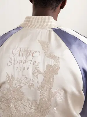 Acne Studios Oskol Dragon Embroidered Satin Bomber Jacket - Brown