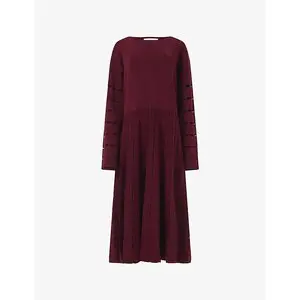 LEEM Knitted Midi Dress With Cut-out Sleeves And Pleated Skirt