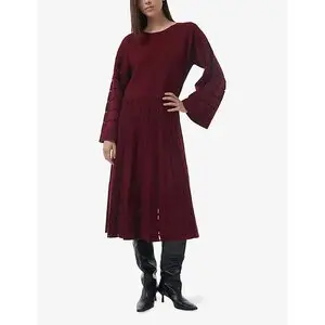 LEEM Knitted Midi Dress With Cut-out Sleeves And Pleated Skirt