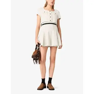 Maje Two-in-one Scoop-neck Tweed Mini Dress - Ecru