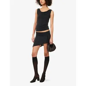 PEACHY DEN Kylie Cowl-neck Stretch-woven Top - Graphite