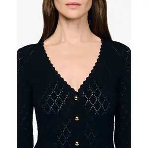 Sandro Long-sleeve Flared Open-knit Maxi Dress - Black