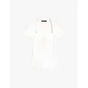 Maje Woven Sweetheart-Neck Jumper Blanc