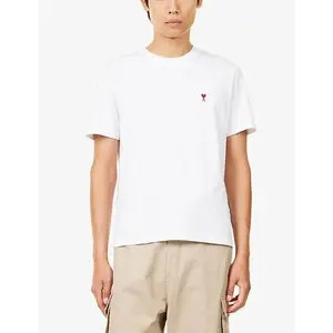 AMI Paris Regular-fit Embroidered Logo Cotton-jersey T-shirt - Blanc