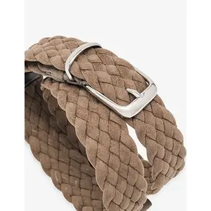 REISS Jesse Woven Suede Belt - Light Stone