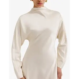 MALINA Zora Long-sleeve Satin Midi Dress