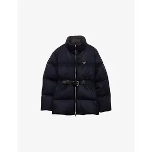 Prada Loden Belted Shell-down Puffer Jacket - Blue