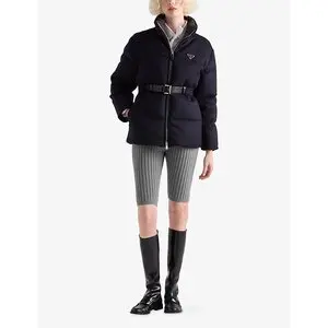 Prada Loden Belted Shell-down Puffer Jacket - Blue
