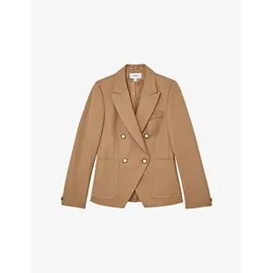 REISS Wool-blend Double-breasted Blazer - Camel