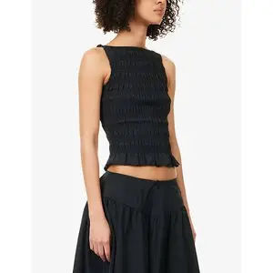 PEACHY DEN Deba Shirred Woven Top - Onyx