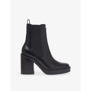Maje Brand Plaque Leather Heeled Chelsea Boots