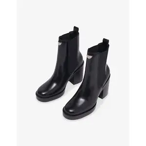 Maje Brand Plaque Leather Heeled Chelsea Boots