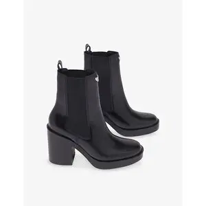 Maje Brand Plaque Leather Heeled Chelsea Boots