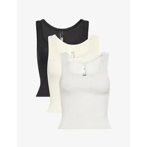 SKIMS Ribbed Scoop-neck Tank Tops Pack Of Three - Bone Multi