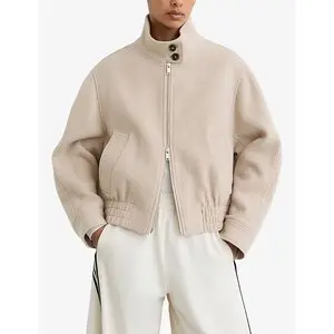 REISS Elodie Funnel-neck Wool Bomber Coat