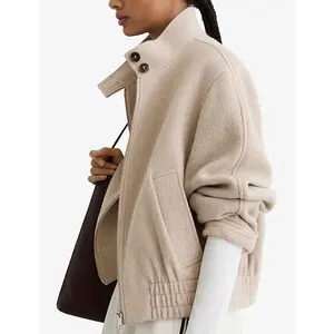 REISS Elodie Funnel-neck Wool Bomber Coat