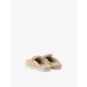 Prada Brand-plaque Suede And Shearling Mules - Neutral