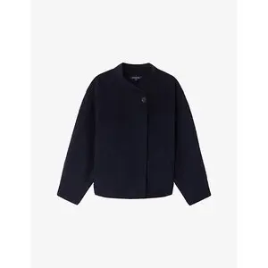 Soeur Asymmetric Collar Wool-blend Coat - Deep Navy