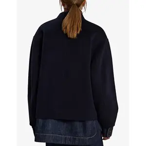 Soeur Asymmetric Collar Wool-blend Coat - Deep Navy