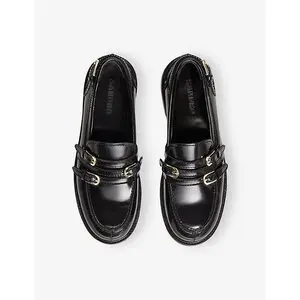 Sandro Patent Leather Loafers With Buckle Embellishments - Black