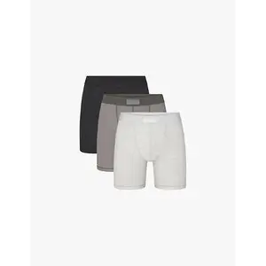 SKIMS Branded-waistband 5in Pack Of Three Stretch-cotton Boxer Briefs - Heather Multi