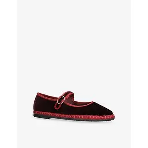 FLABELUS Borris Cotton Mary Jane Flats - Wine